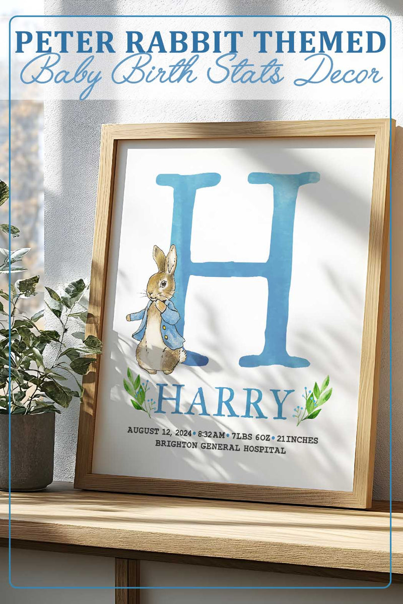 Peter Rabbit Themed Personalized Initial and Name 8x10 Inches Birth St ...