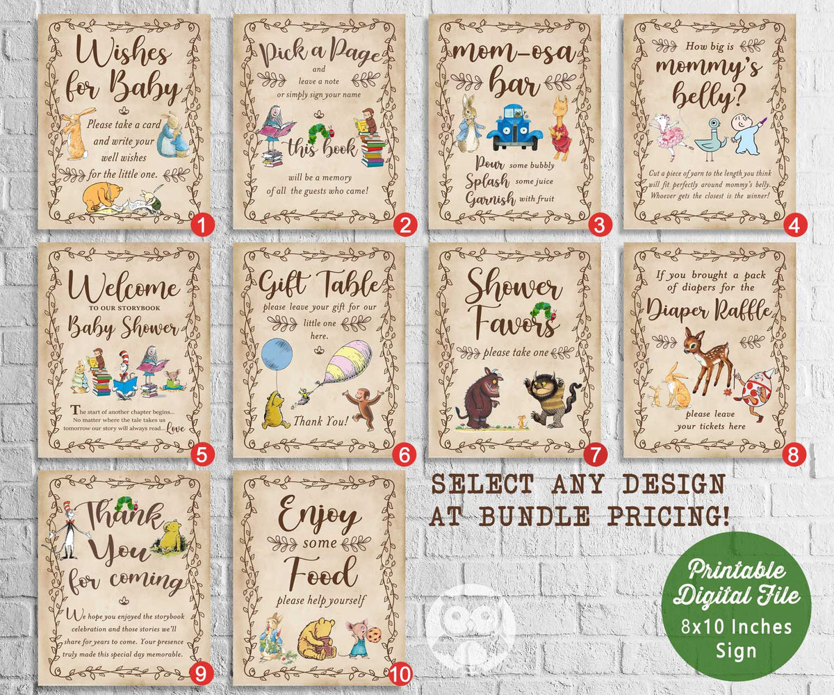 Classic Storybook-Book Themed Party Signs - Bundle Set – Jolly Owl Designs