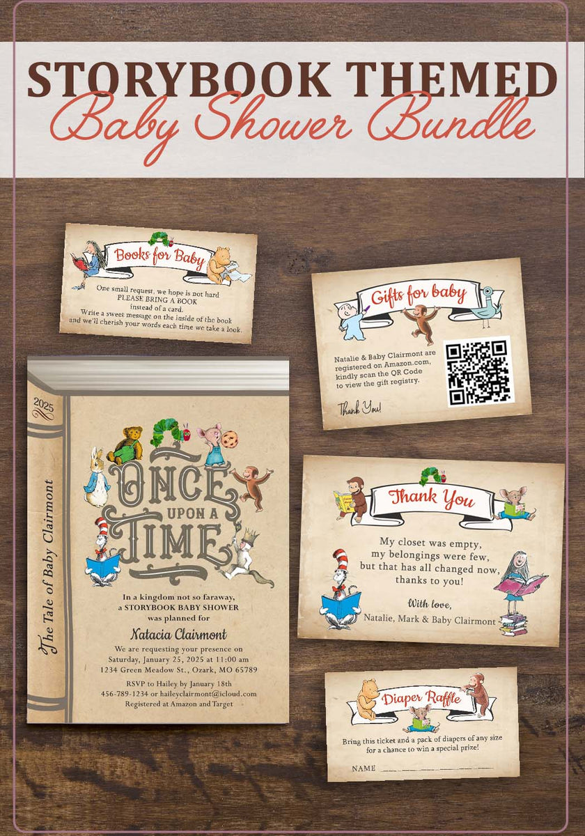 Storybook Baby Shower Invitation with Book Request,Diaper Raffle and ...
