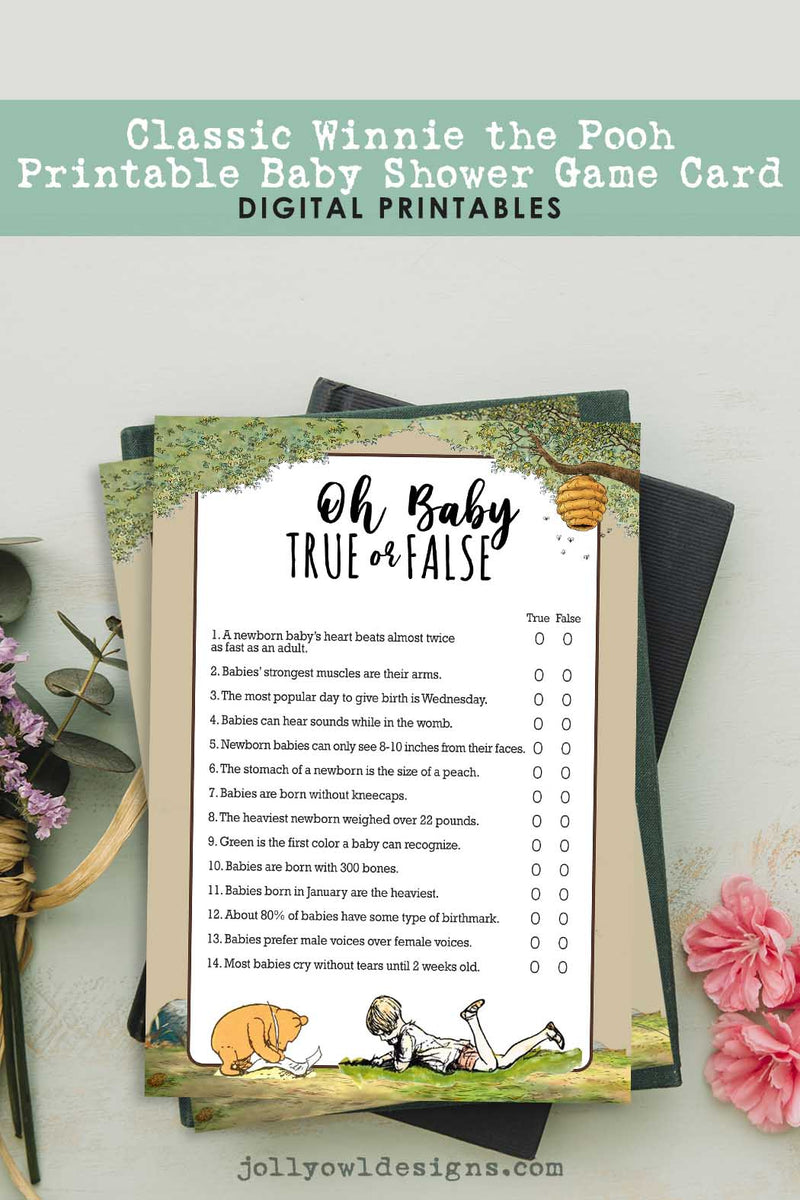 Classic Winnie The Pooh Baby Shower Game - Oh Baby True Or False Game ...