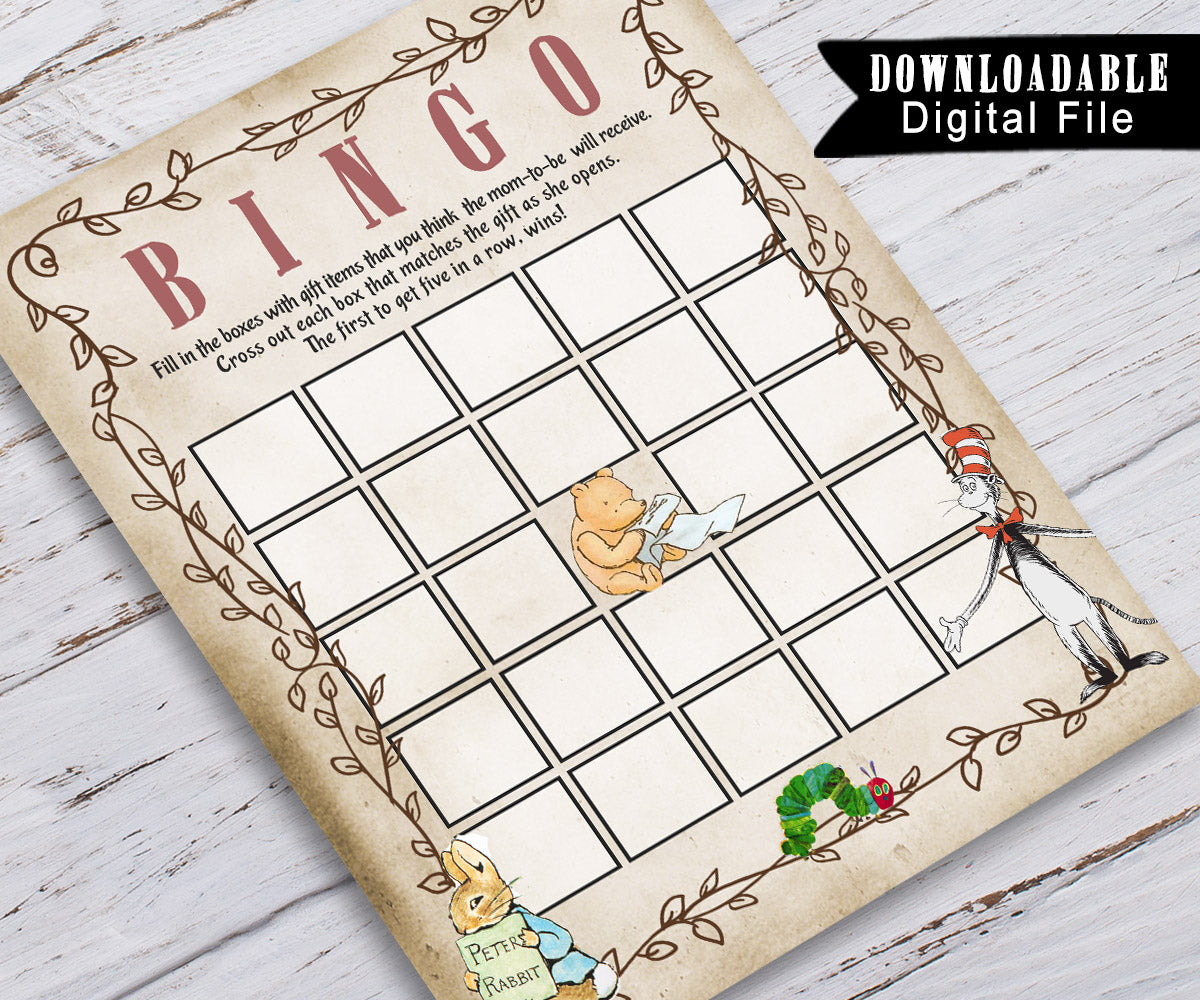 Storybook Book Themed Baby Shower - BINGO Game Printable – Jolly Owl ...