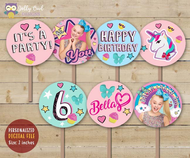 Jojo Siwa Cupcake Toppers | Personalized Birthday Party Circles – Jolly ...