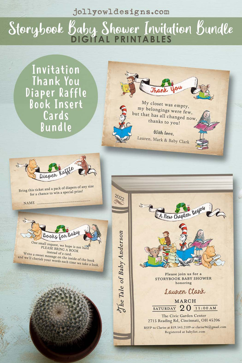 Storybook Baby Shower Invitation with Book Request,Diaper Raffle and ...