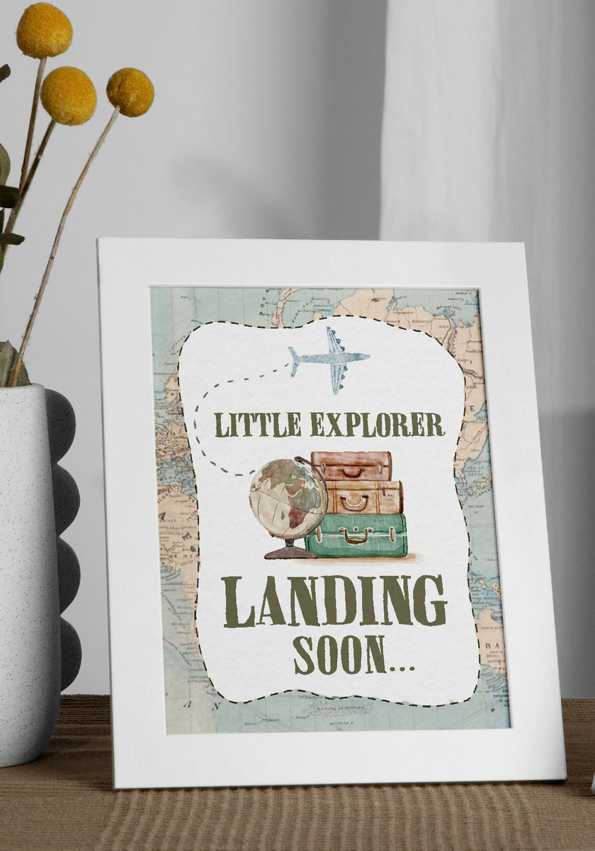 Little Explorer Landing Soon Table Sign - Printable Signage for Vintag ...