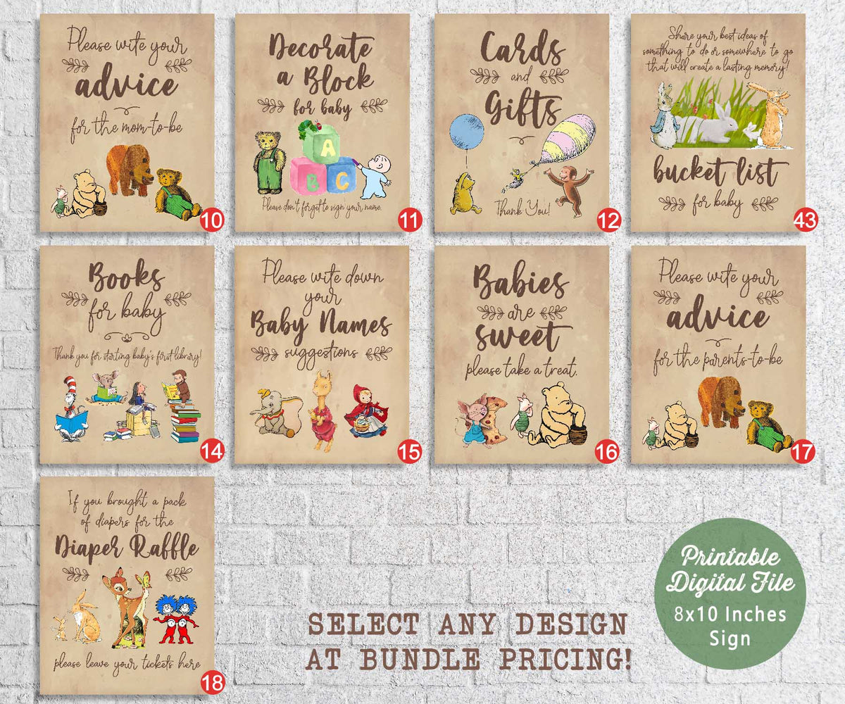 Classic Storybook-Book Themed Party Signs - Bundle Set – Jolly Owl Designs