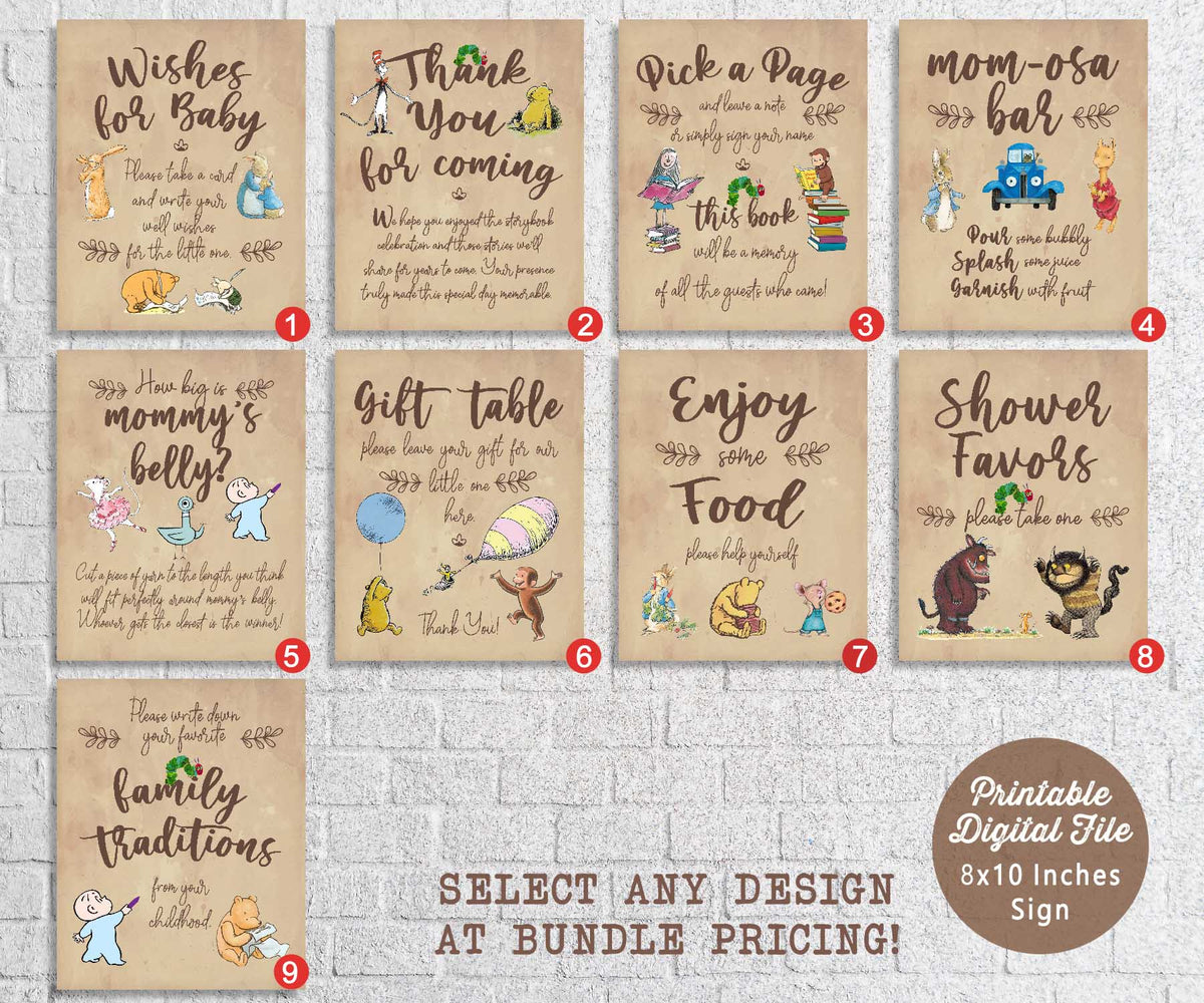 Classic Storybook-Book Themed Party Signs - Bundle Set – Jolly Owl Designs