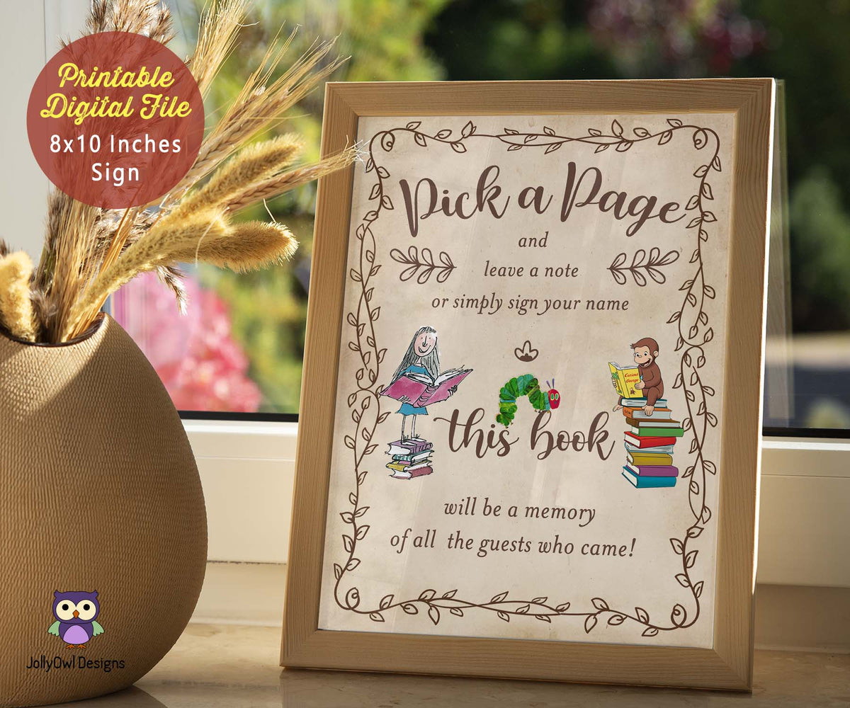 Classic Storybook-Themed Baby Shower Party Sign - Pick A Page Guestboo ...