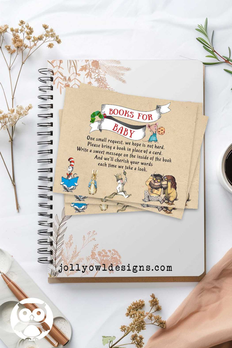 Bring A Book Insert for Book Themed Baby Shower – Jolly Owl Designs