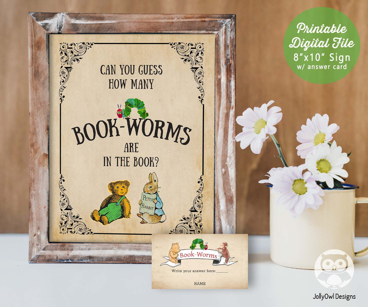 Book Themed Baby Shower Sign - Can You Guess How Many Bookworms Are In ...