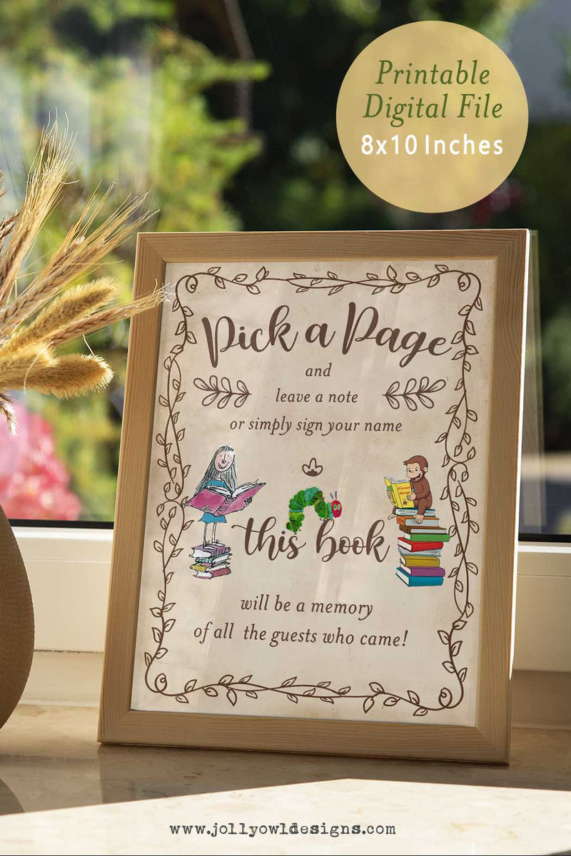 Classic Storybook-Themed Baby Shower Party Sign - Pick A Page Guestboo ...