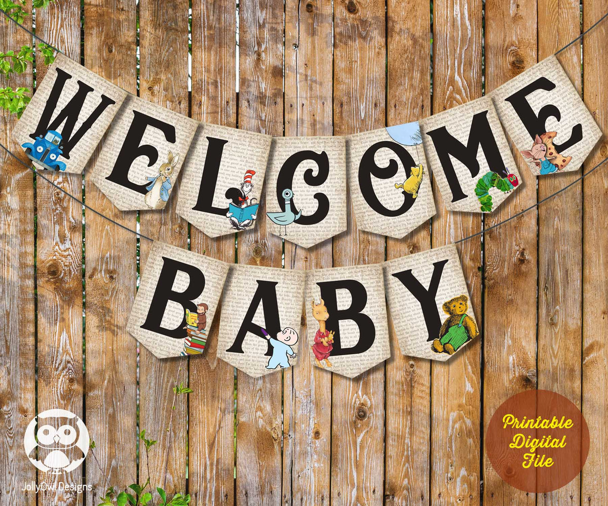 Book Themed Printable Baby Shower Banner Decoration – Jolly Owl Designs