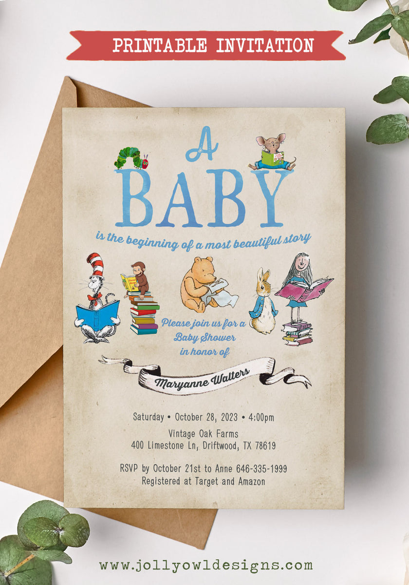 Storybook Baby Shower Party Invitation – Jolly Owl Designs