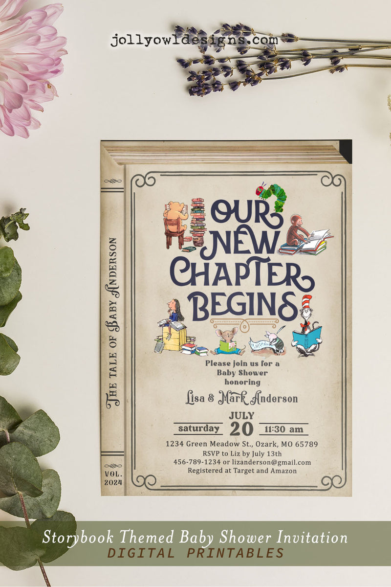 Classic Storybook Themed Baby Shower Invitation - Our New Chapter Begi ...