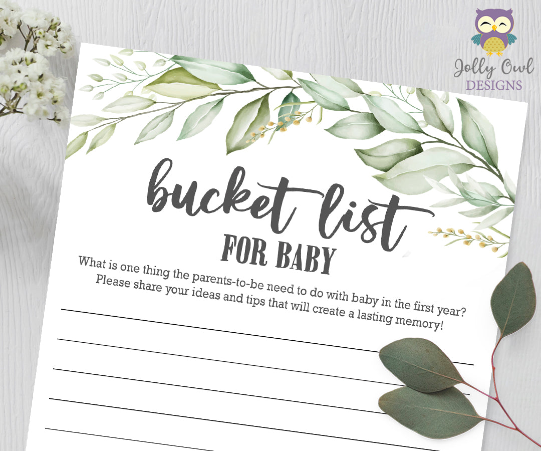 Botanical Greenery Baby Shower Game - Baby Bucket List – Jolly Owl Designs