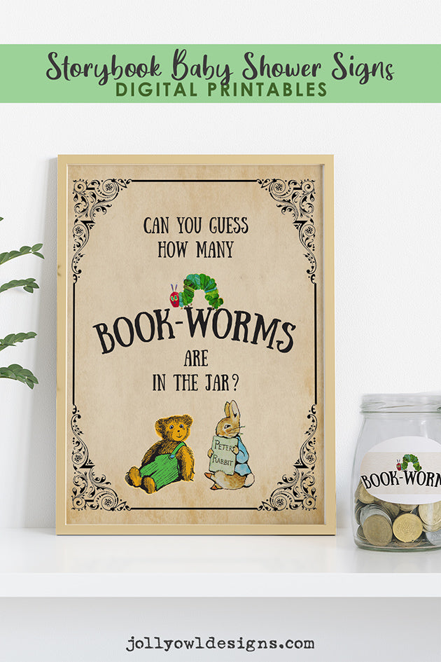 Book Themed Baby Shower Sign - Can You Guess How Many Bookworms Are In ...