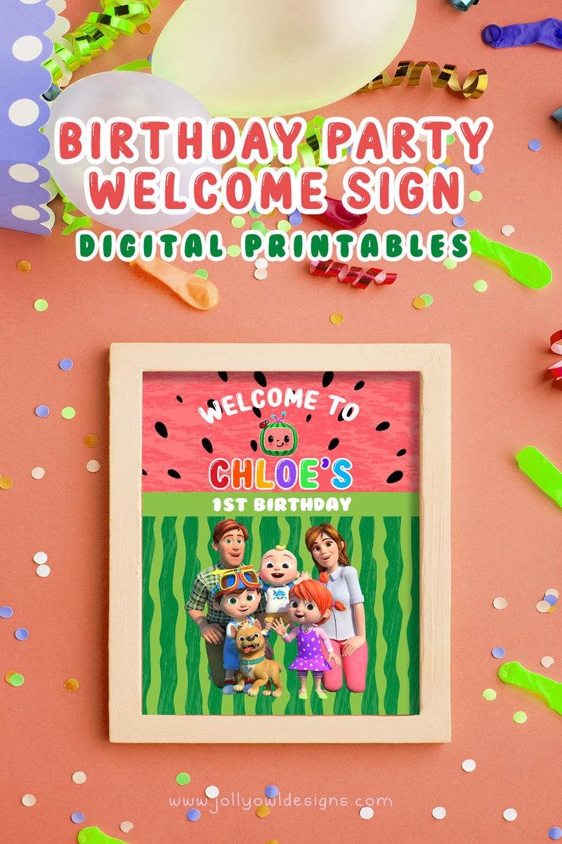 Cocomelon Birthday Party Welcome Sign - Personalized – Jolly Owl Designs