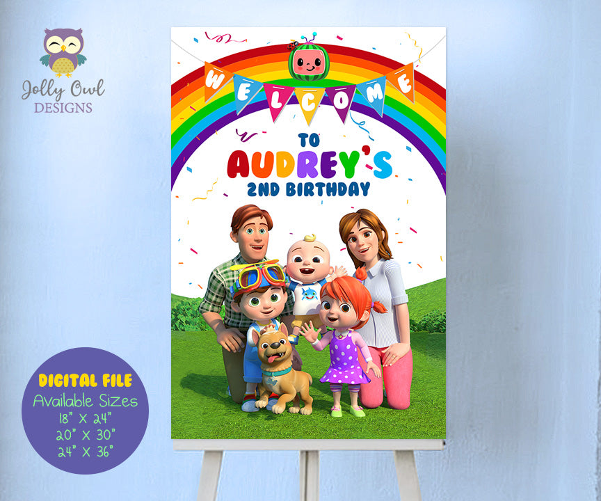 Cocomelon Birthday Party Welcome Sign - Personalized – Jolly Owl Designs