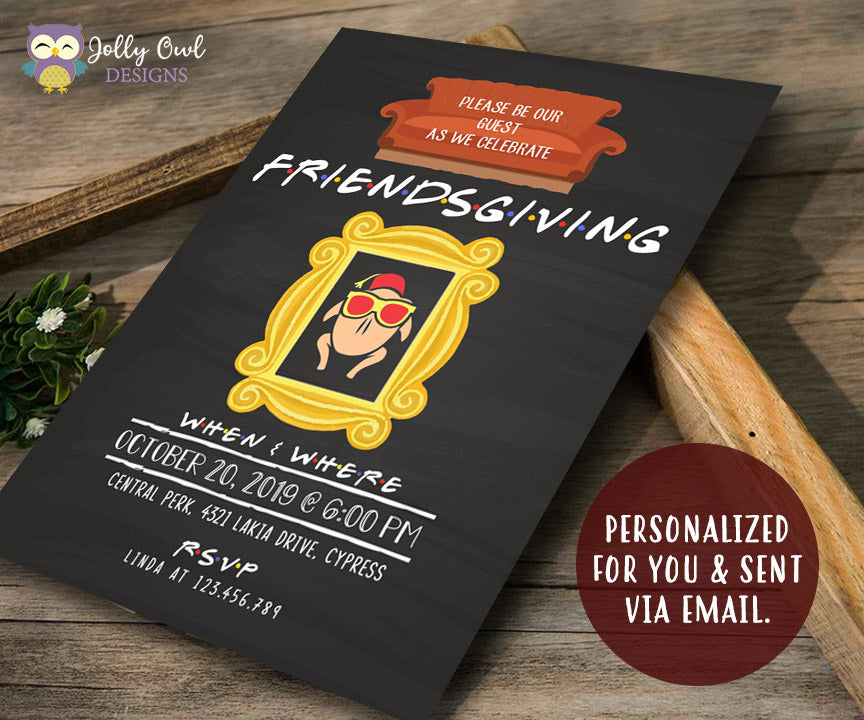 FRIENDS TV Show Thanksgiving Party Invitation – Jolly Owl Designs