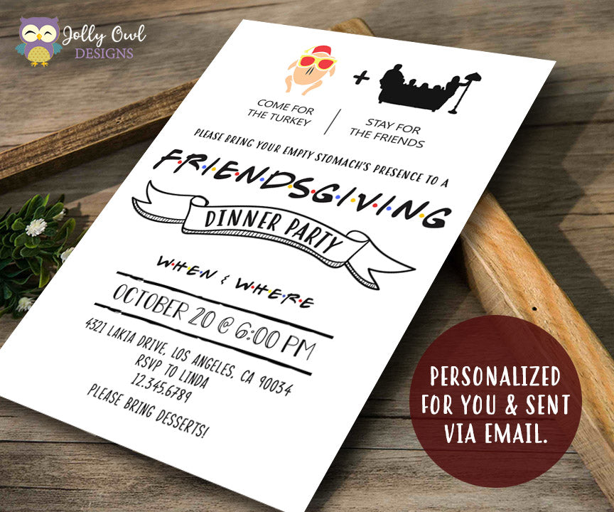 FRIENDS TV Show Thanksgiving Party Invitation – Jolly Owl Designs