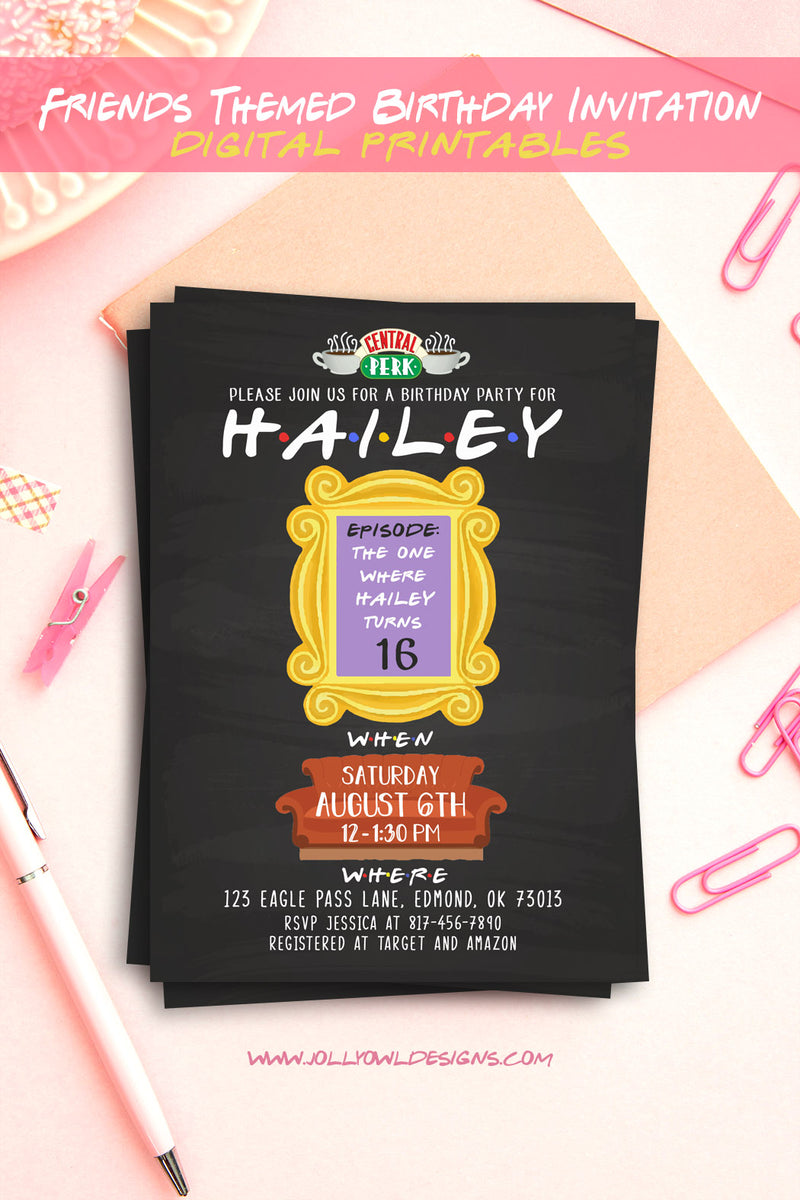 FRIENDS TV Show Party Invitation – Jolly Owl Designs