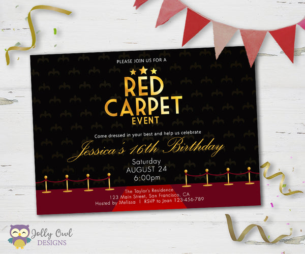 Printable Invitations Red Carpet Hollywood Red Carpet Birthday Party