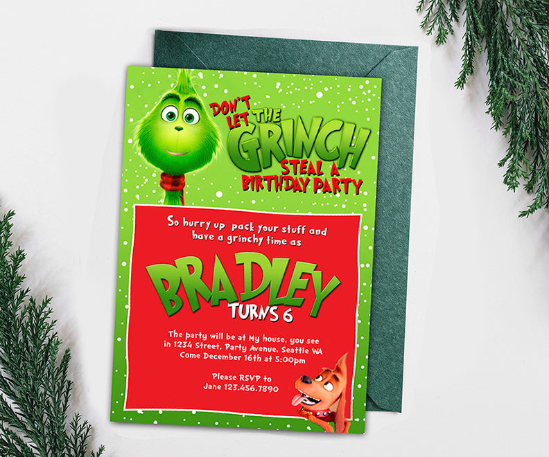 Dr. Seuss's The Grinch Birthday Party Invitation – Jolly Owl Designs