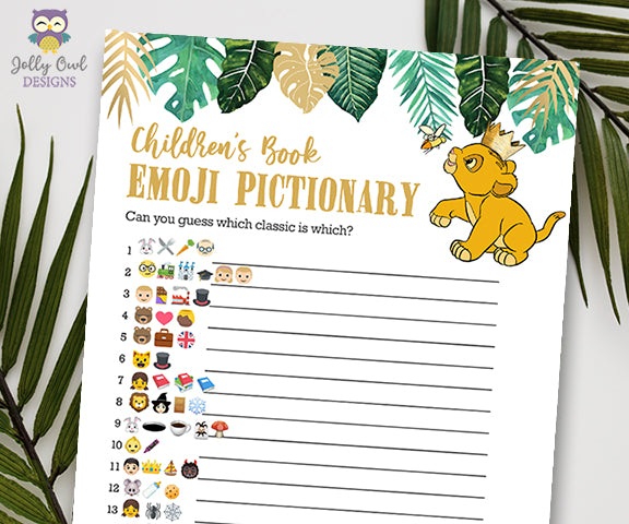 Jungle Safari Lion King Baby Shower - Book Emoji Pictionary Game ...