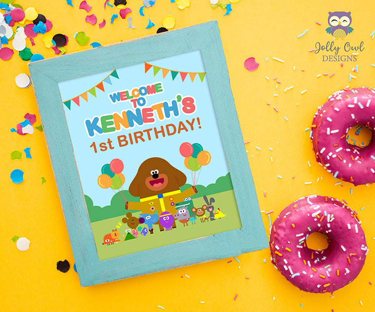 Hey Duggee Happy Birthday Welcome Sign - Personalized – Jolly Owl Designs