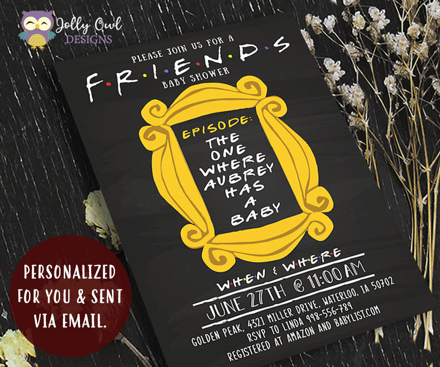 FRIENDS TV Show Invitation for Baby Shower – Jolly Owl Designs