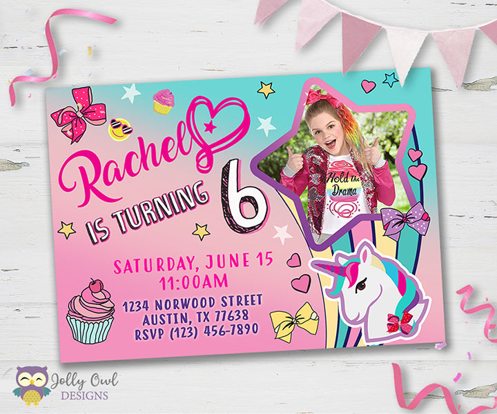 Jojo Siwa Party Invitations – Jolly Owl Designs