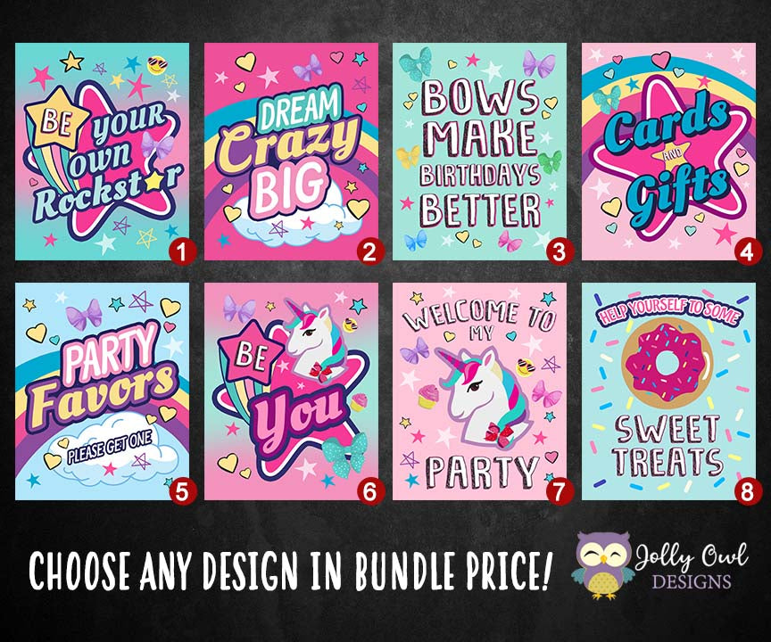 Jojo Siwa Party Signs - Bundle Set – Jolly Owl Designs