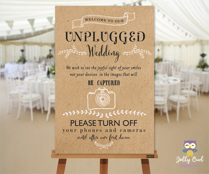 Rustic Unplugged Wedding Sign – Jolly Owl Designs