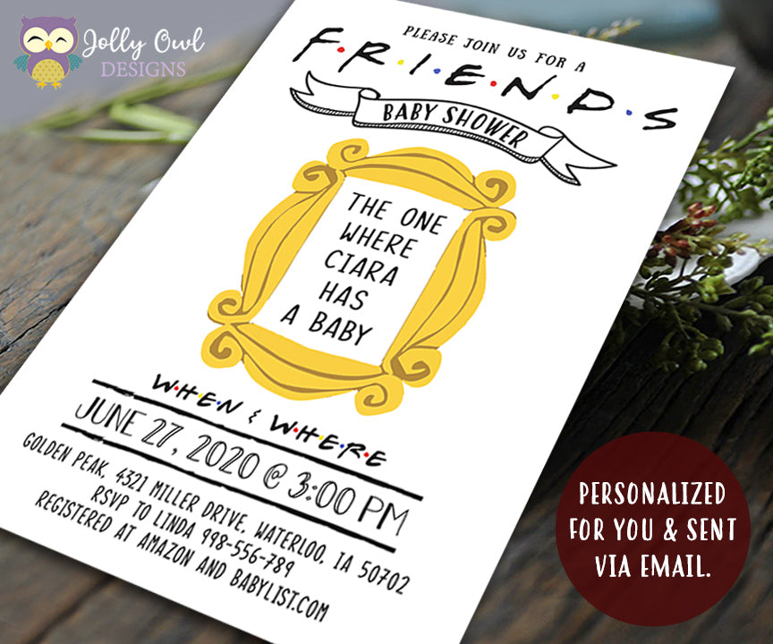 FRIENDS TV Baby Shower Invitation – Jolly Owl Designs