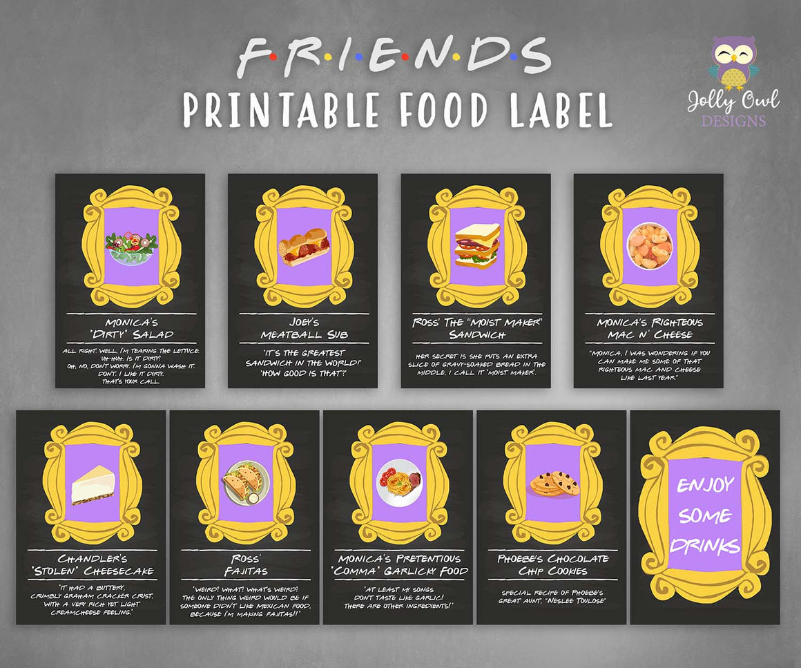 Friends TV Themed Party Food Label – Jolly Owl Designs