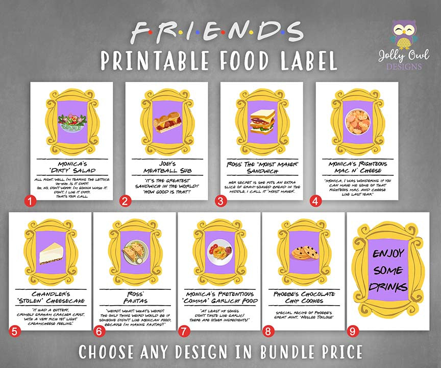 Friends TV Themed Party Food Label Bundle Set – Jolly Owl Designs