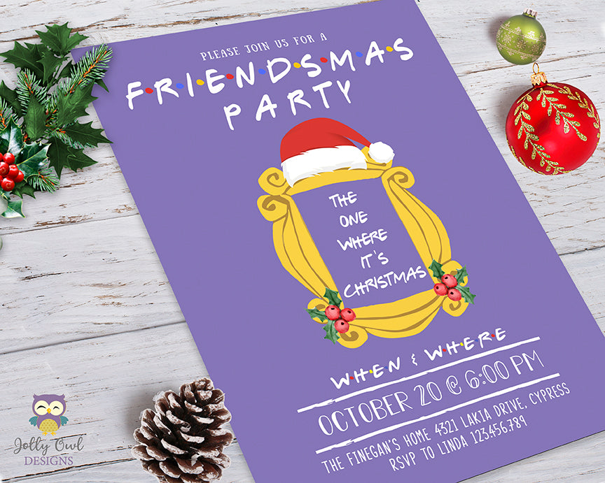FRIENDS TV Show Christmas Party Invitation – Jolly Owl Designs