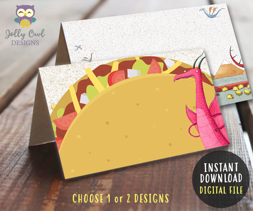 Dragons Love Tacos Theme party Food Tent Label – Jolly Owl Designs