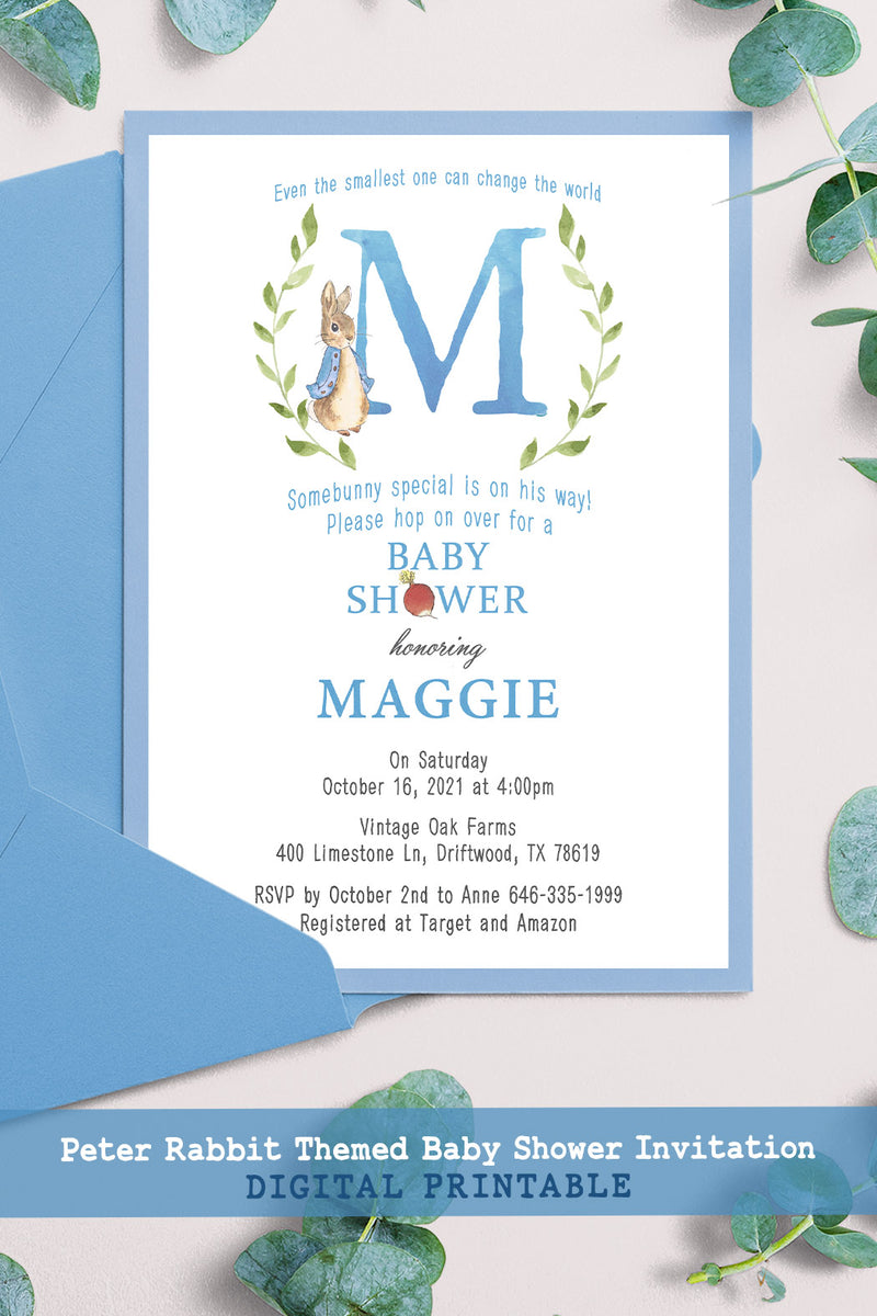 Peter Rabbit Baby Shower Party Invitation-Personalized Invitation ...