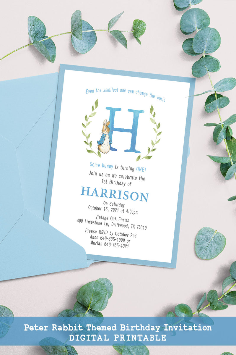 Peter Rabbit Themed Birthday Party Invitation – Jolly Owl Designs
