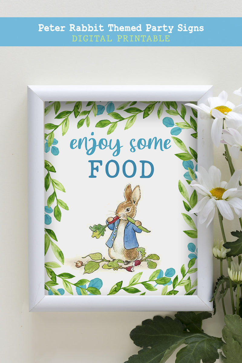 Peter Rabbit Themed Party Signs - Enjoy Some Food – Jolly Owl Designs