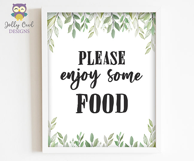 Botanical Greenery Baby Shower Party Sign - Please Enjoy Some Food ...