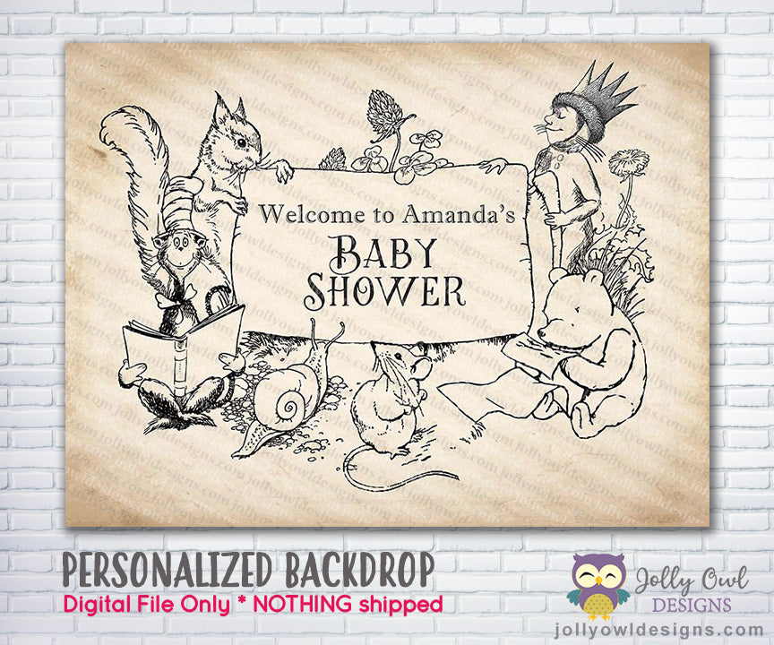 Storybook Themed Printable Backdrop for Baby Shower – Jolly Owl Designs