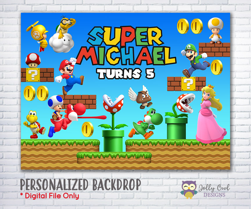 Super Mario Birthday Party Backdrop – Jolly Owl Designs