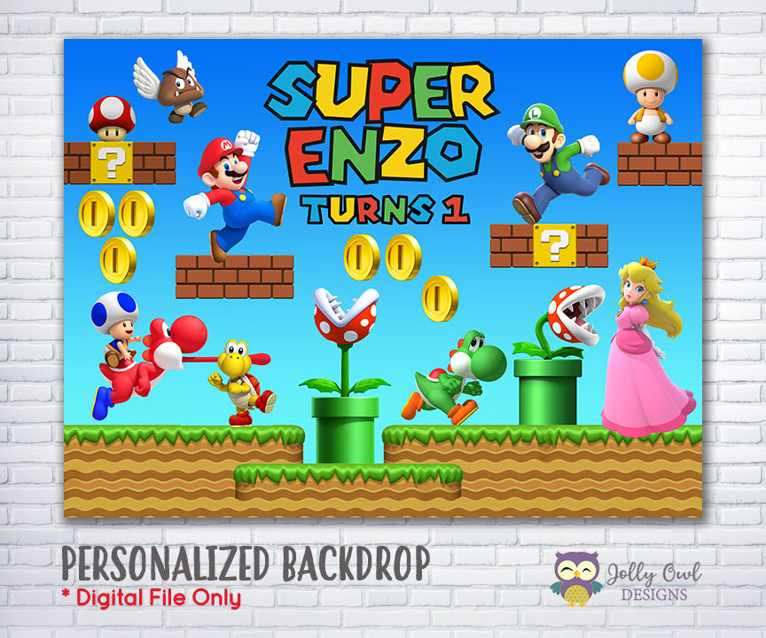 Super Mario Birthday Party Backdrop – Jolly Owl Designs
