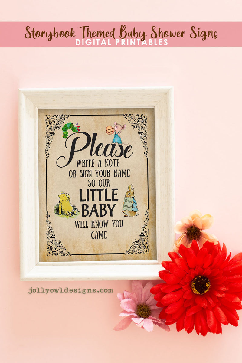 Book Themed Baby Shower Party Sign - Please Write A Note – Jolly Owl ...