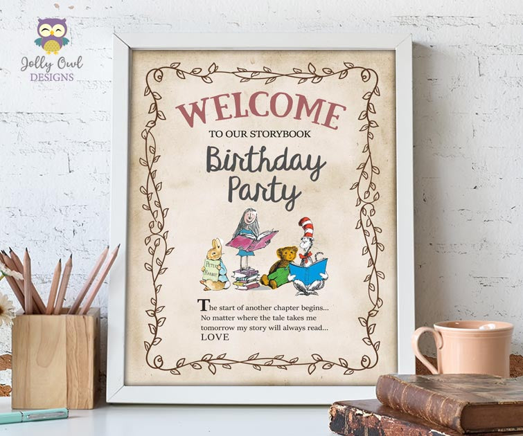 Storybook or Book Themed Welcome Sign for Birthday Party – Jolly Owl ...