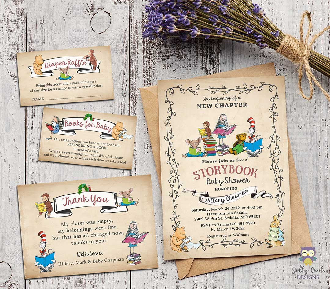 Storybook Baby Shower Invitation with Book Request,Diaper Raffle and ...