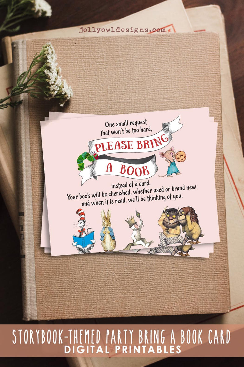 Bring A Book Insert for Book Themed Baby Shower – Jolly Owl Designs