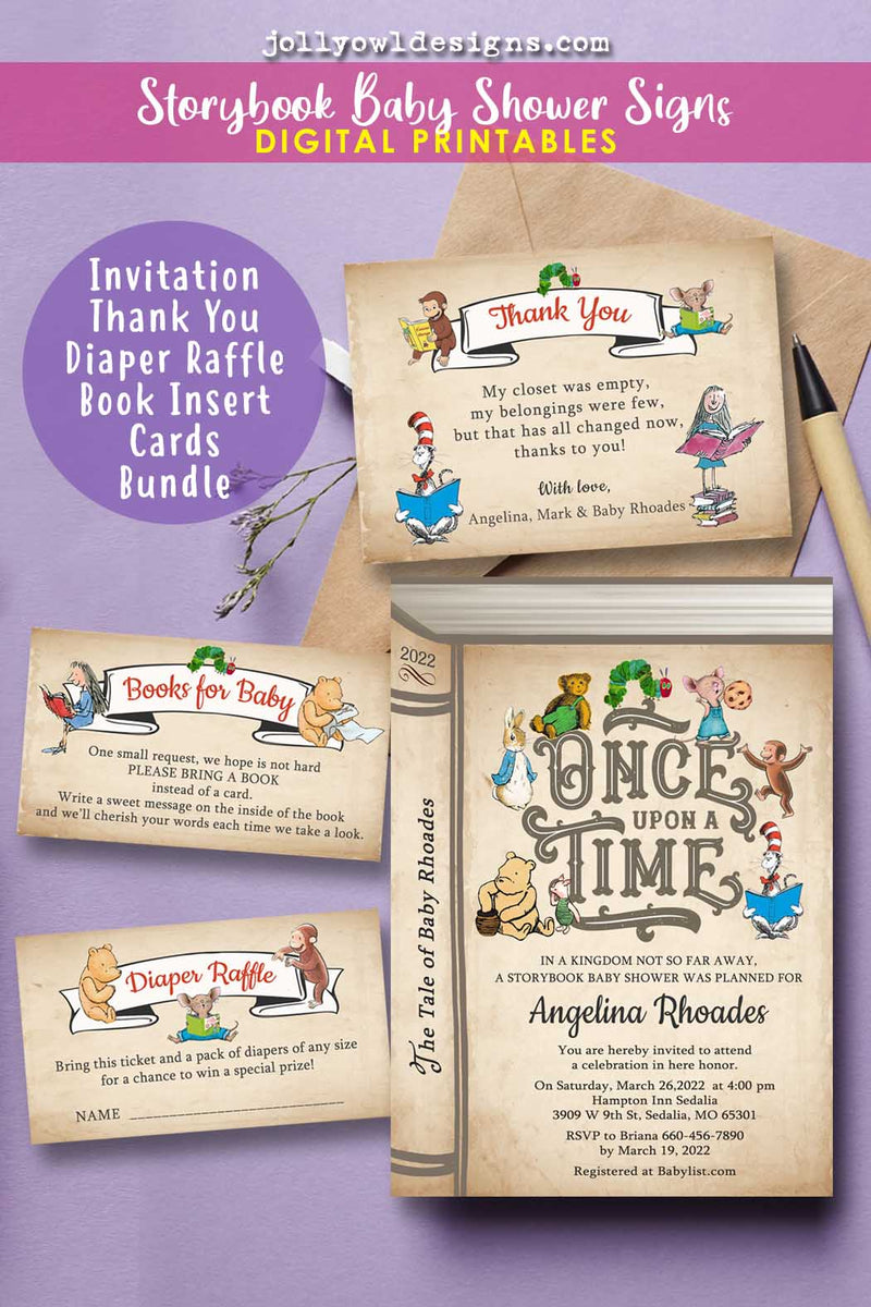 Storybook Baby Shower Invitation with Book Request,Diaper Raffle and ...