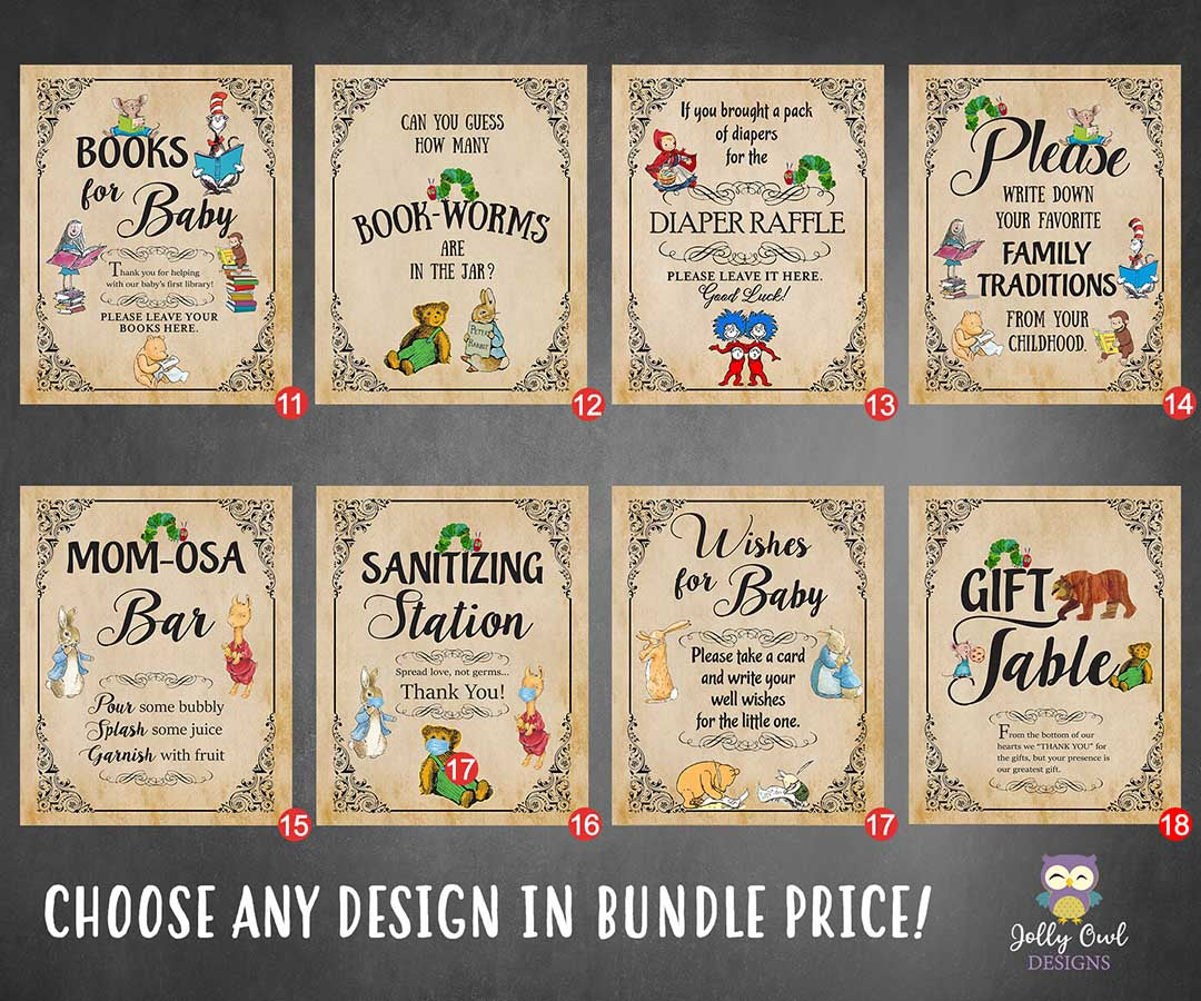 Storybook - Book Themed Party Signs - Bundle Set – Jolly Owl Designs
